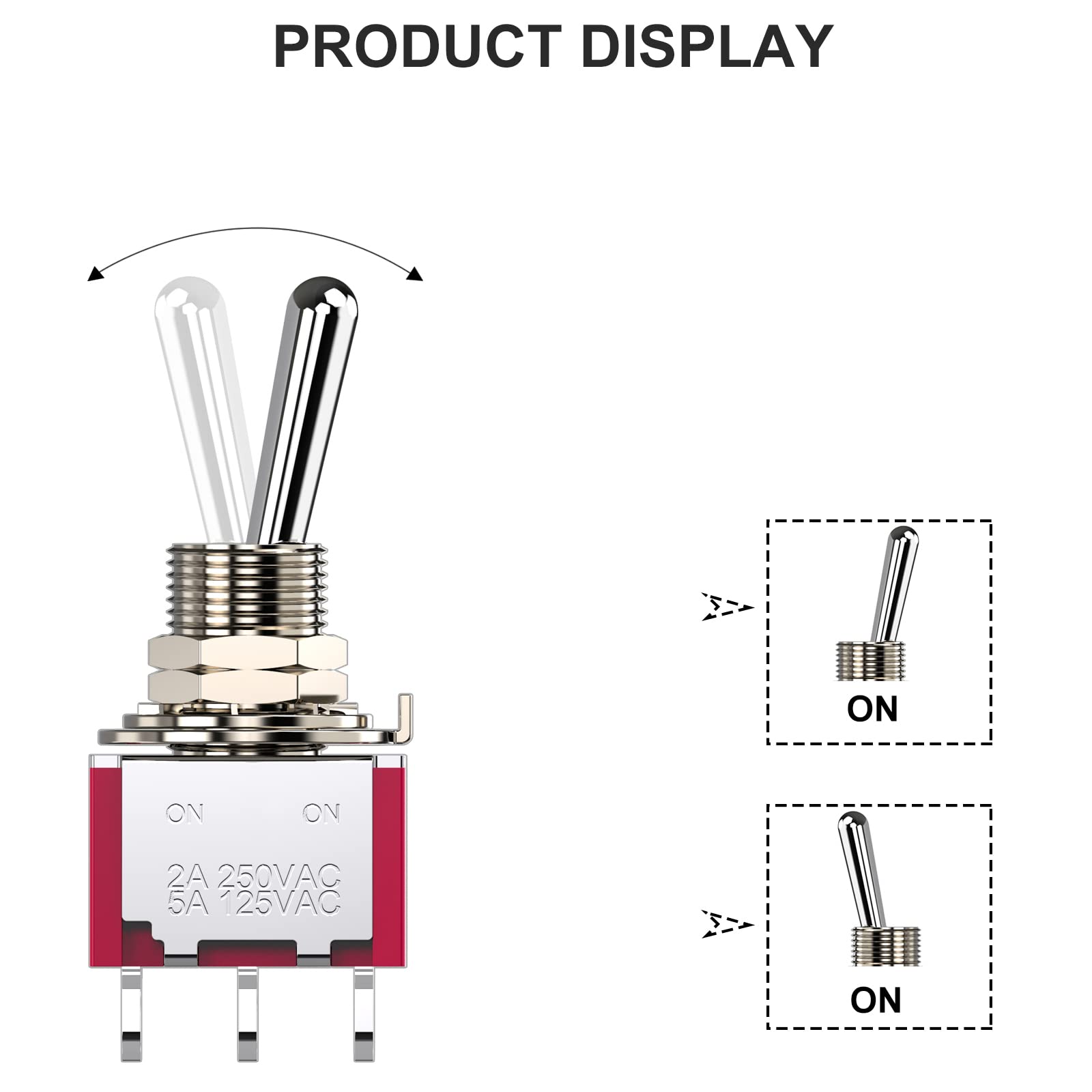 Snapklik.com : DIYhz Toggle Switch AC 5A/125V 2A/250V 3 Pin Terminals ...