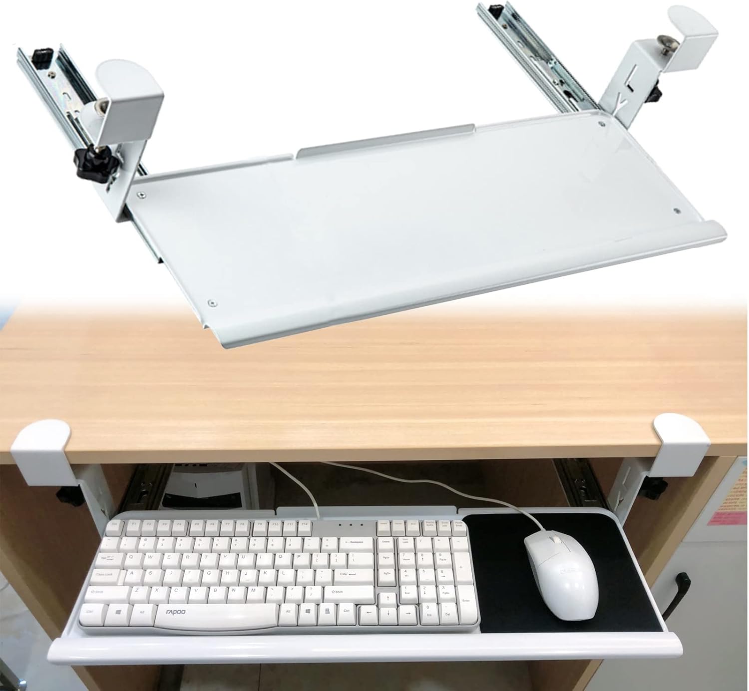 Amazon.com: Steel Keyboard Tray Black/White - Under Desk Sliding ...