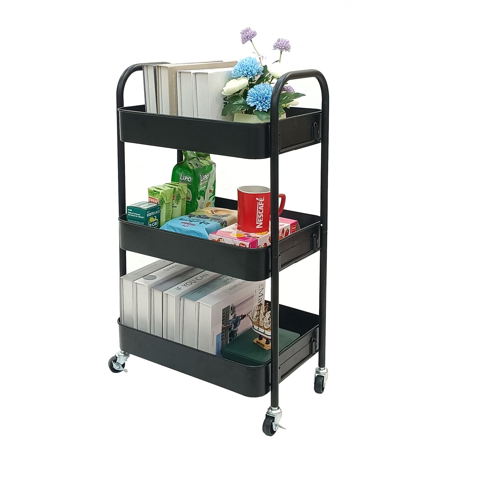 Amazon.com: SETTFRFE 3 Tier Rolling Cart Metal,Utility Cart on Wheels ...