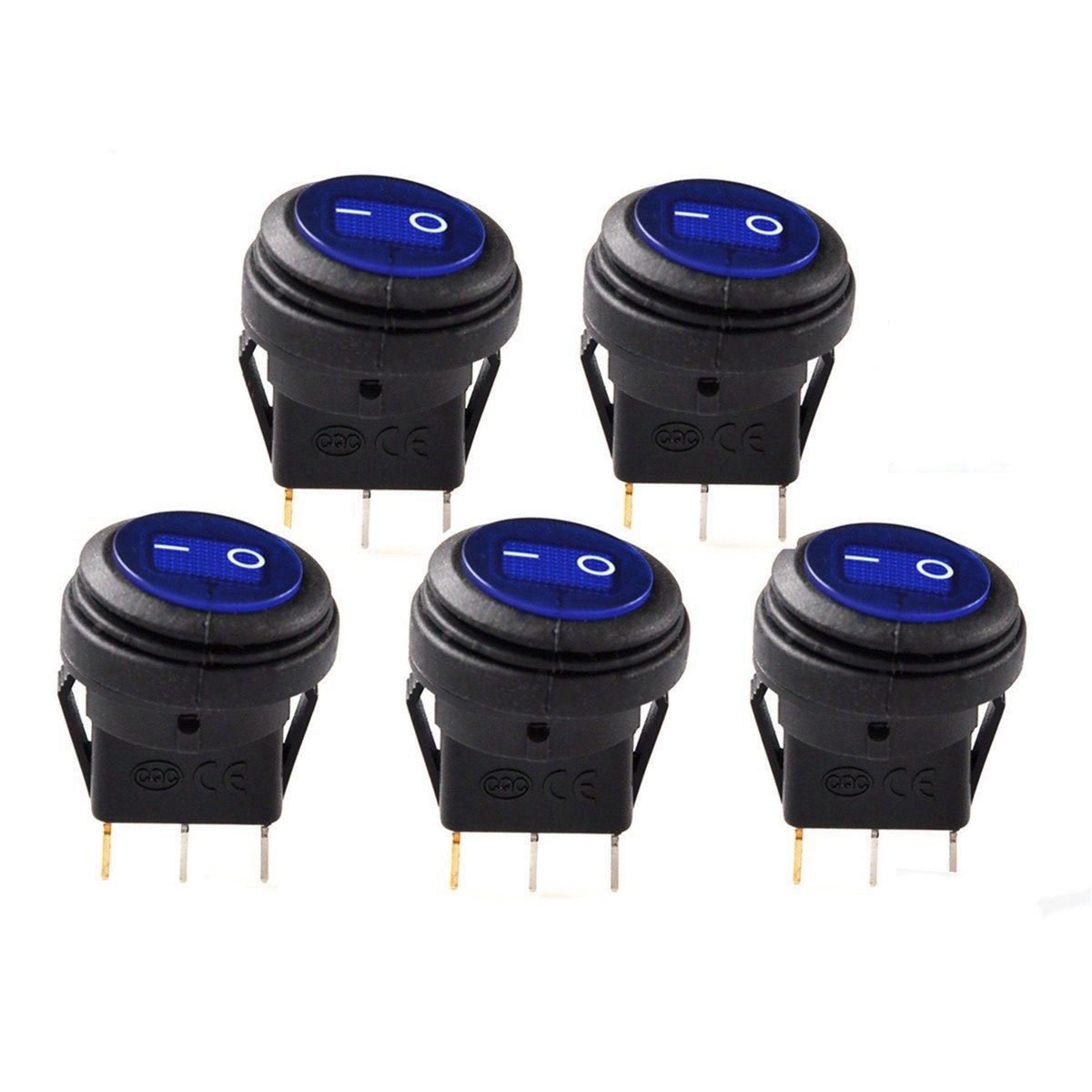 TsoLay 5 pcs 12V 20A Waterproof Round On/Off Rocker Switch Car Auto ...