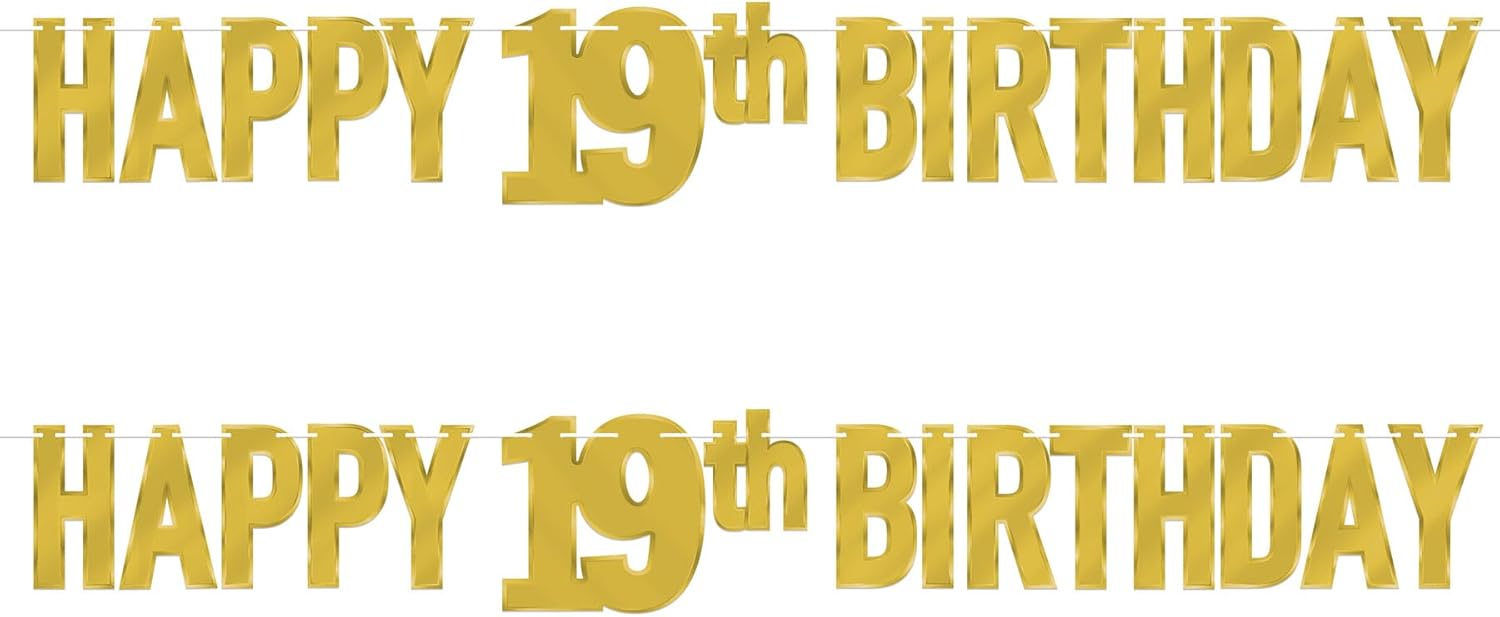 Amazon.com: Beistle 2 Piece Elegant Gold Happy 19th Birthday Banners ...