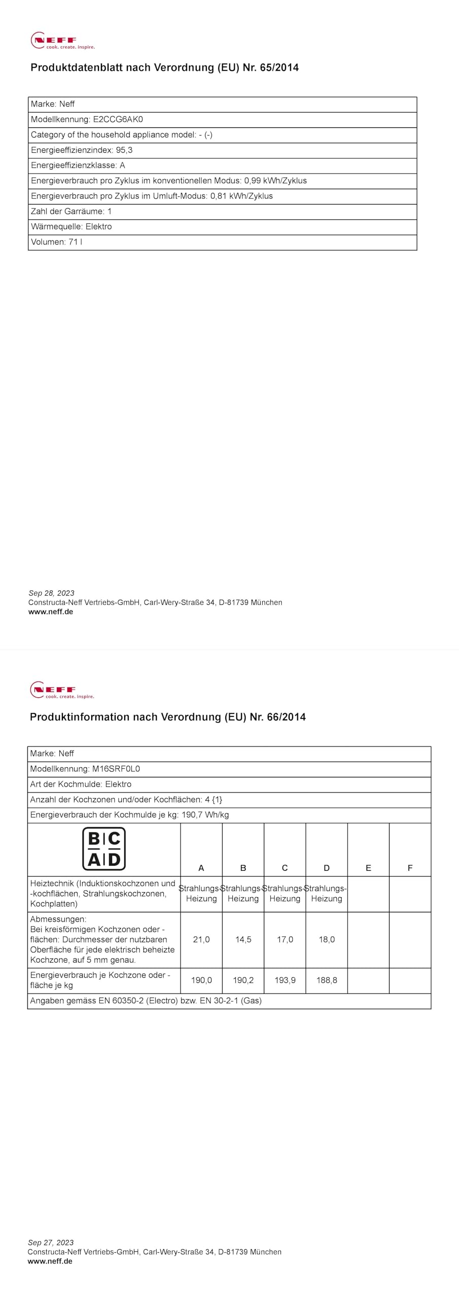 Neff Set BX16 bestehend aus B1DCA0AN0 Einbaubackofen mit CircoTherm, 60 ...