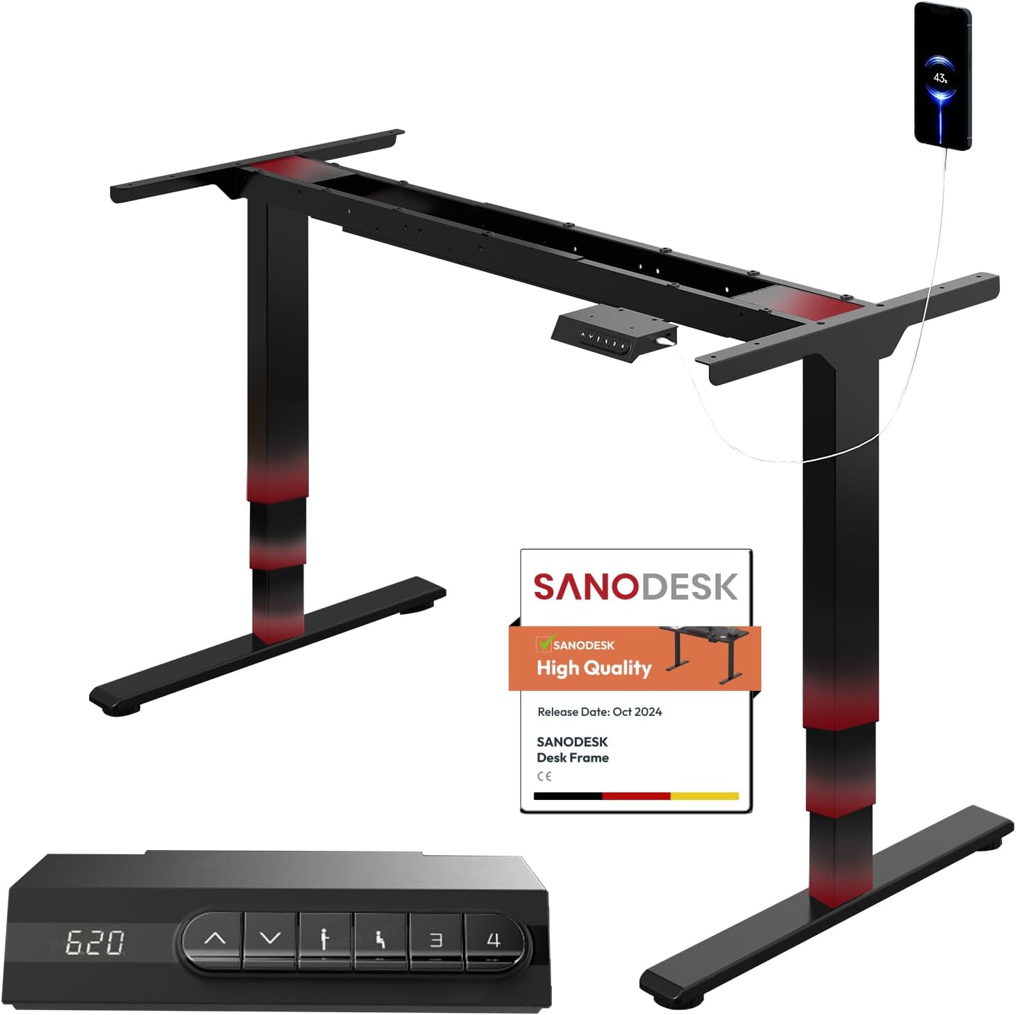 SANODESK E6 Electric Standing Desk Frame Dual Motor 3 Stage Sit Stand ...
