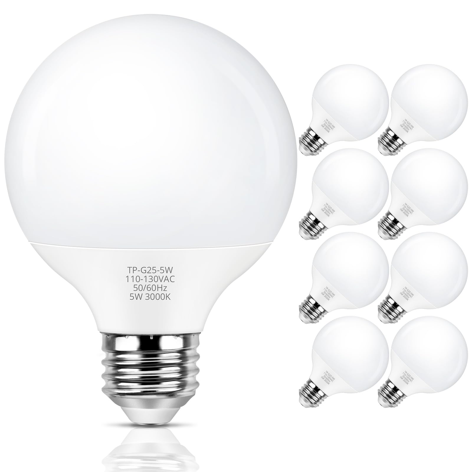 MAXvolador G25 LED Globe Light Bulb 60W Equivalent, Soft White 3000K ...