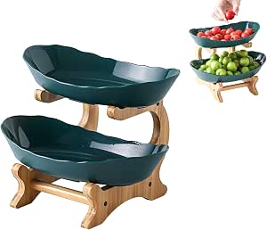 Fruit Stand, 2 Storage Fruit, Cake, Candy Trays with Natural Bamboo ...