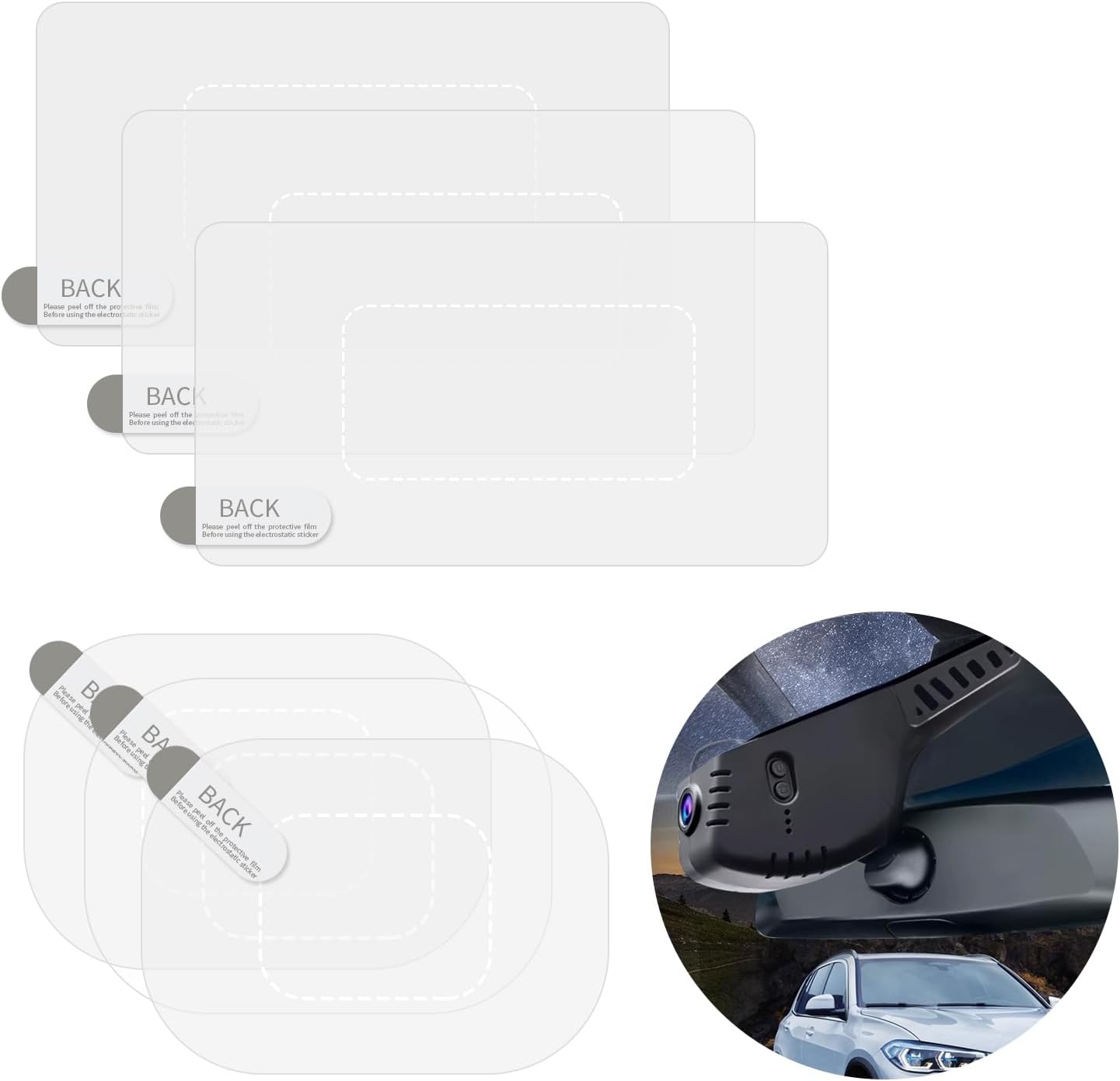 LUCTHY 6Pcs Dashcam Windshield Sticker, Electrostatic Stickers for Dash ...