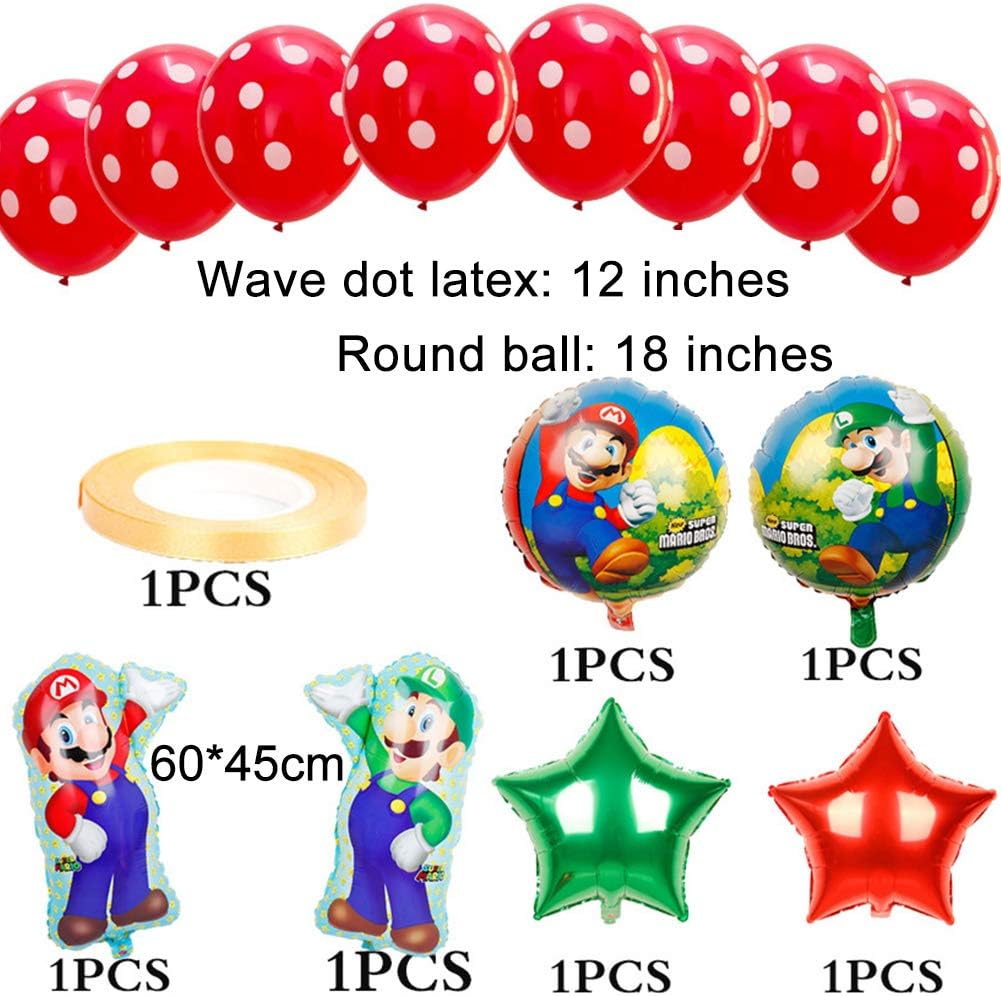 15 Pieces Mario Balloon Happy Birthday Banner Round Balloon Super Mario ...