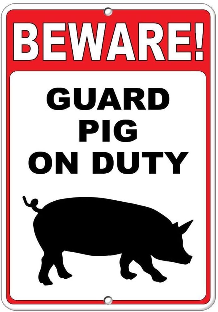 Amazon.com: Beware! Guard Pig On Duty Funny Quote Aluminum Metal Sign ...