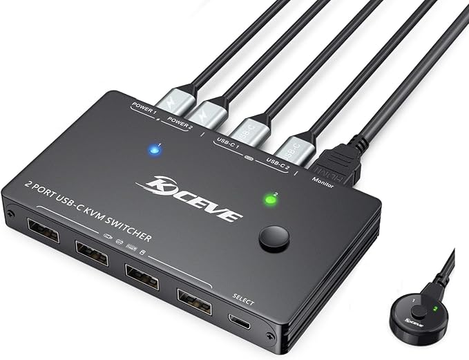 Amazon.com: Type-C KVM Switch 4K@60Hz, 2 Computers Share 1 Monitor and ...