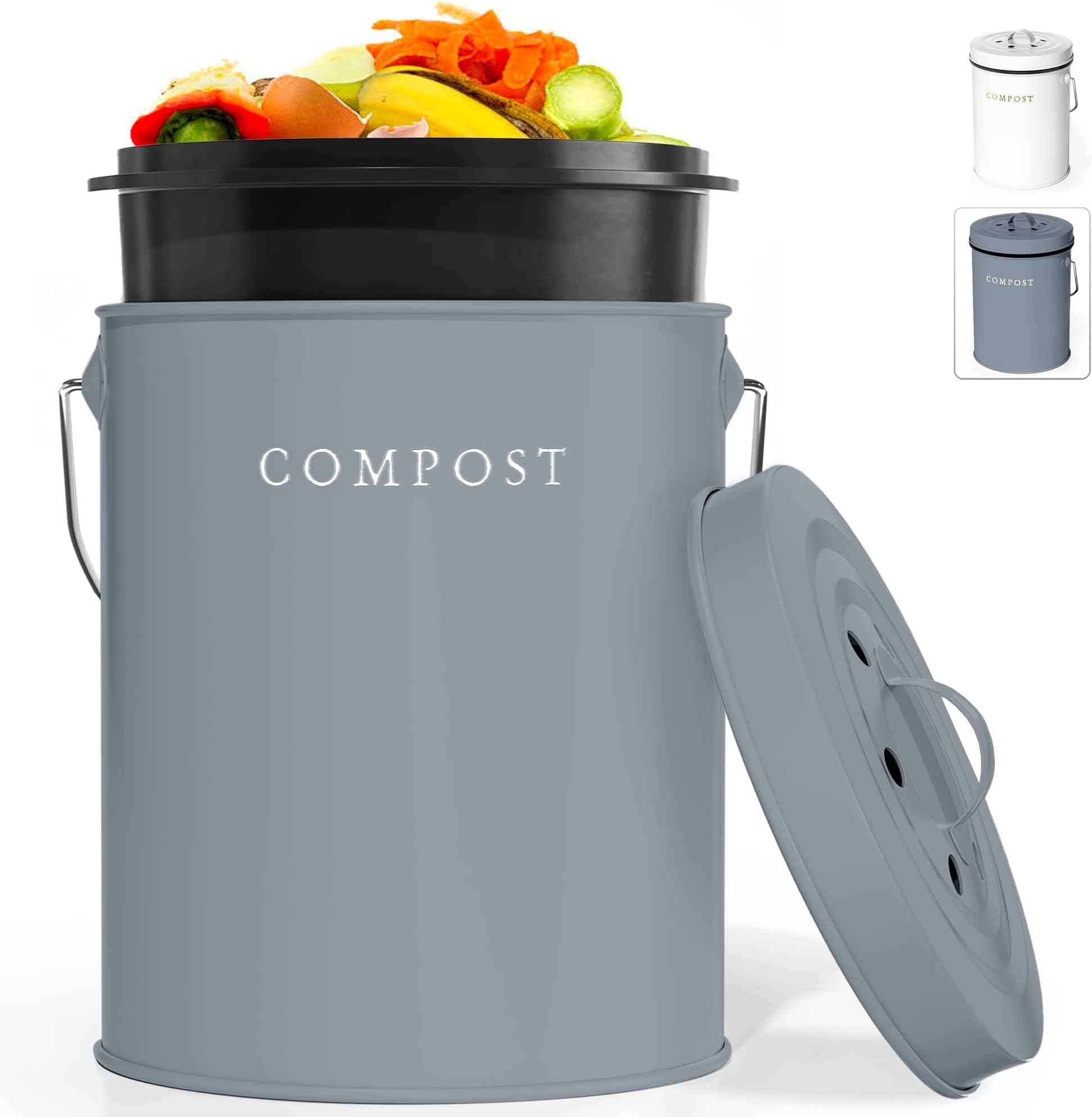 Amazon.com : Kitchen Compost Bin for Countertop & Indoor Use - Odorless Composting Bin with Lid ...