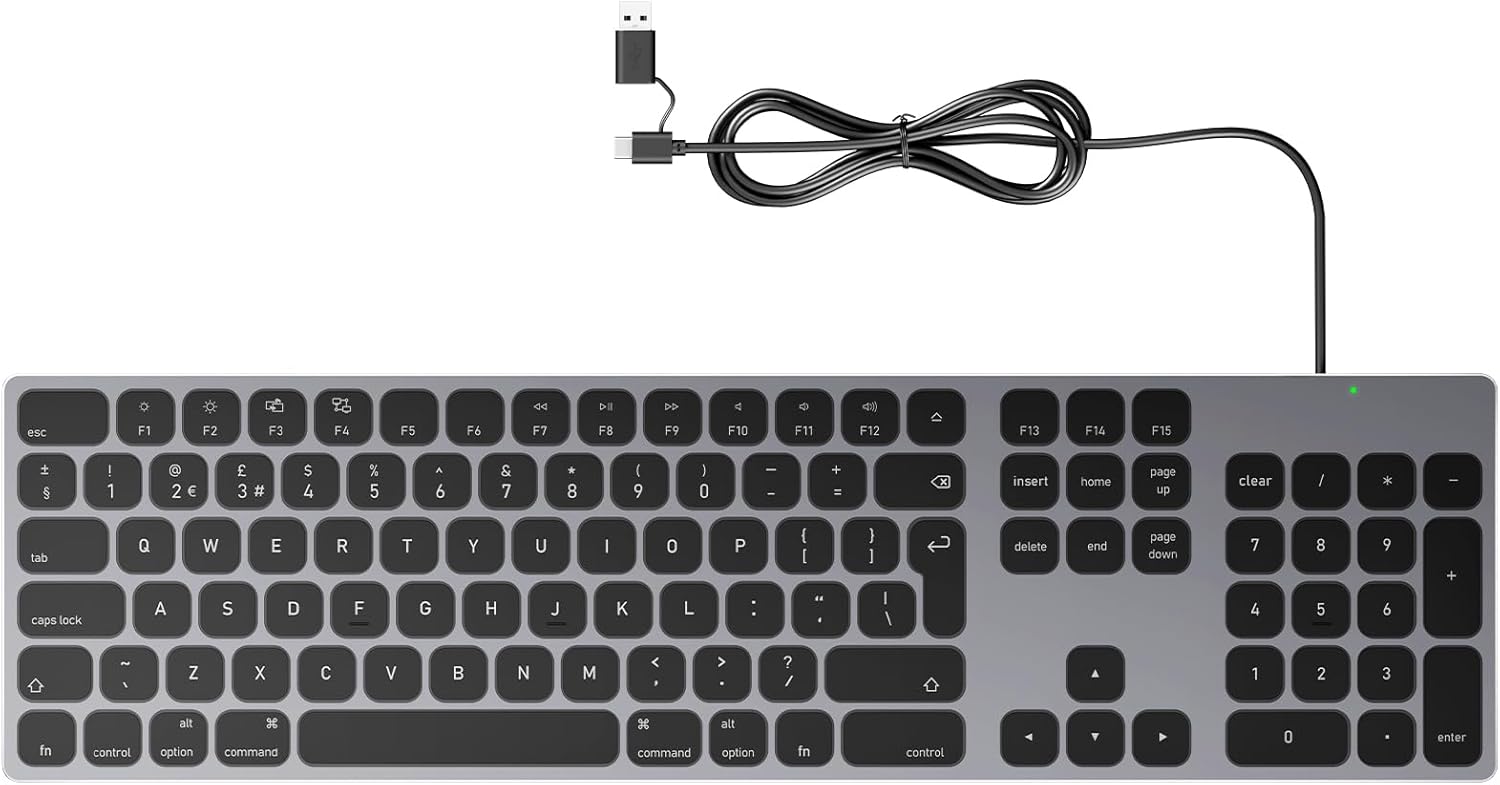 All-Aluminum Wired Keyboard for Apple Mac OS - Easy Plug-N-Play Cable ...