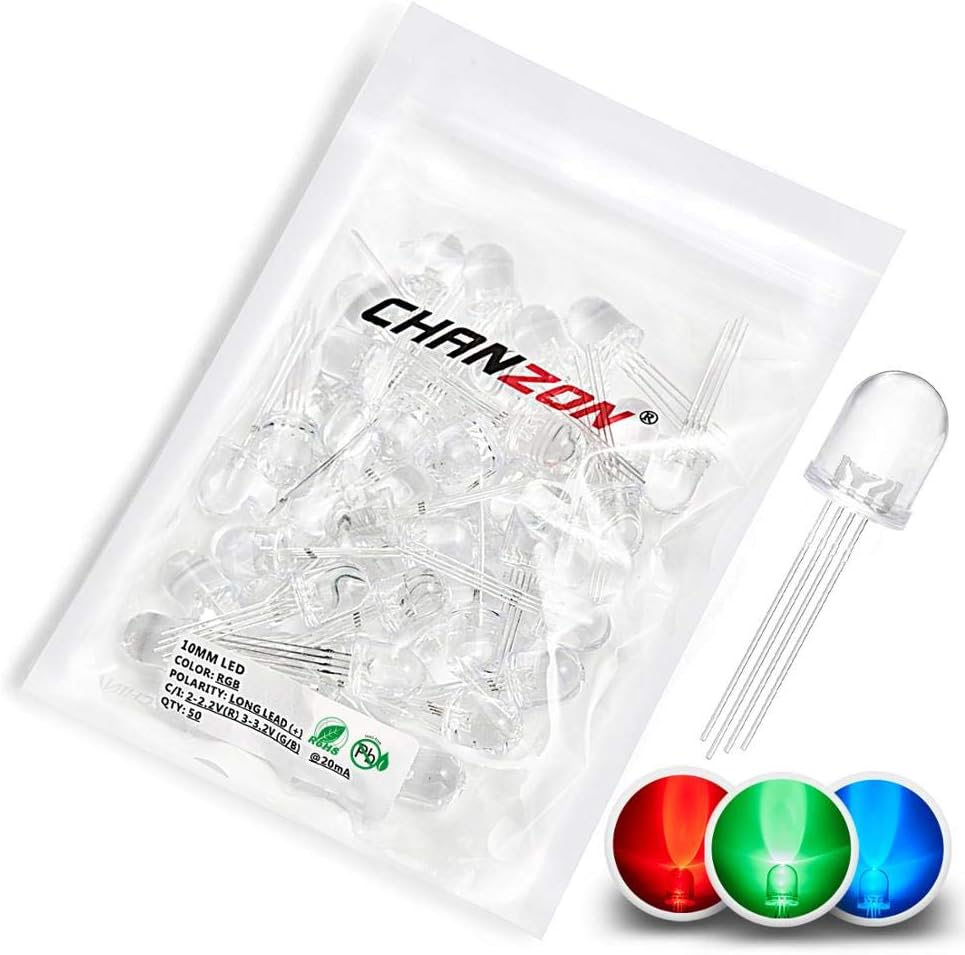 Amazon.com: Chanzon 50 pcs 10mm RGB Multicolor LED Diode Lights Common ...