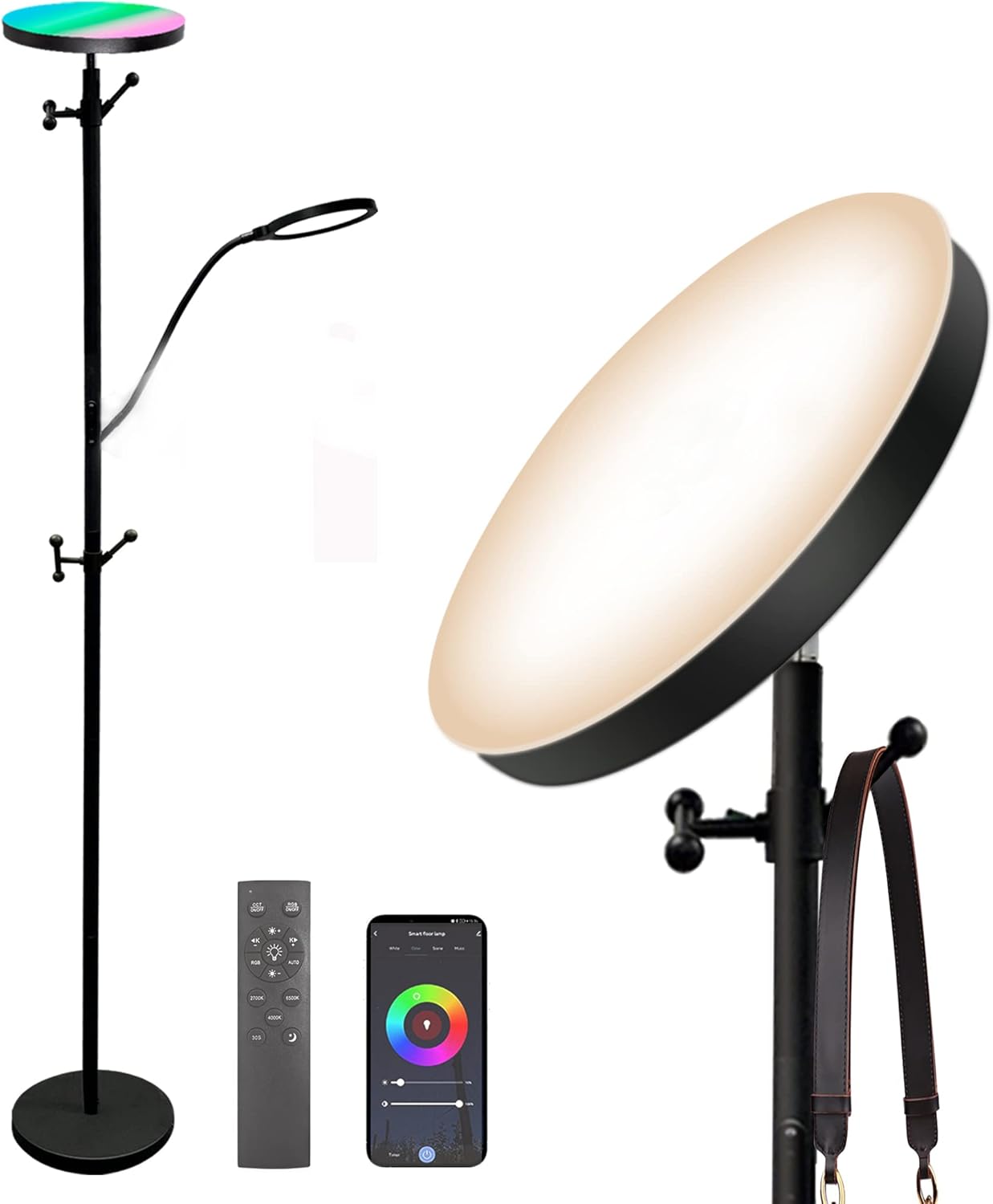 vividstarry Smart LED Floor Lamp with Coat Rack, RGB Standing Lamp with ...