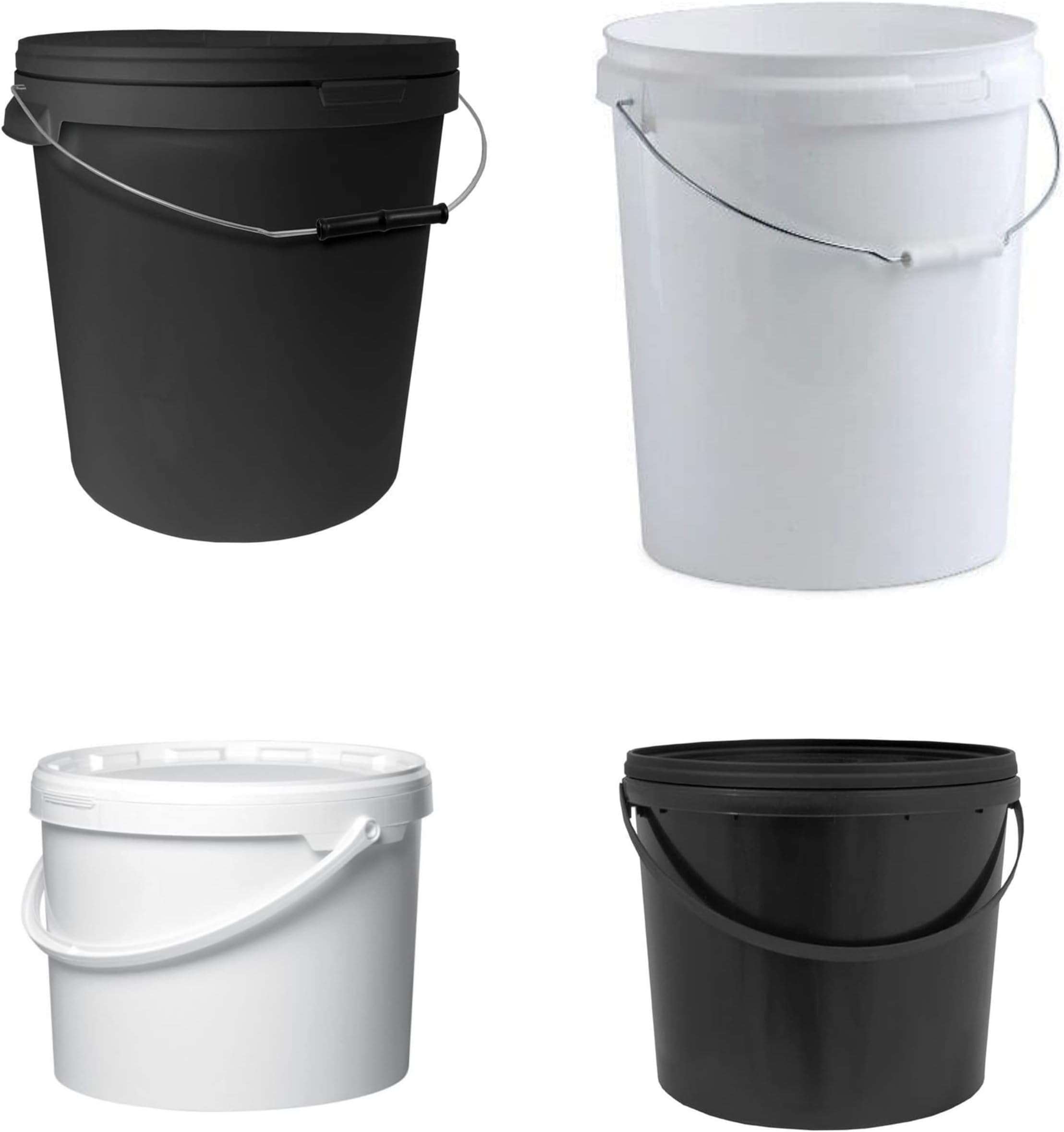 5 X 25 Litre Black Plastic Buckets with LIDS and Metal Handle, Hard ...