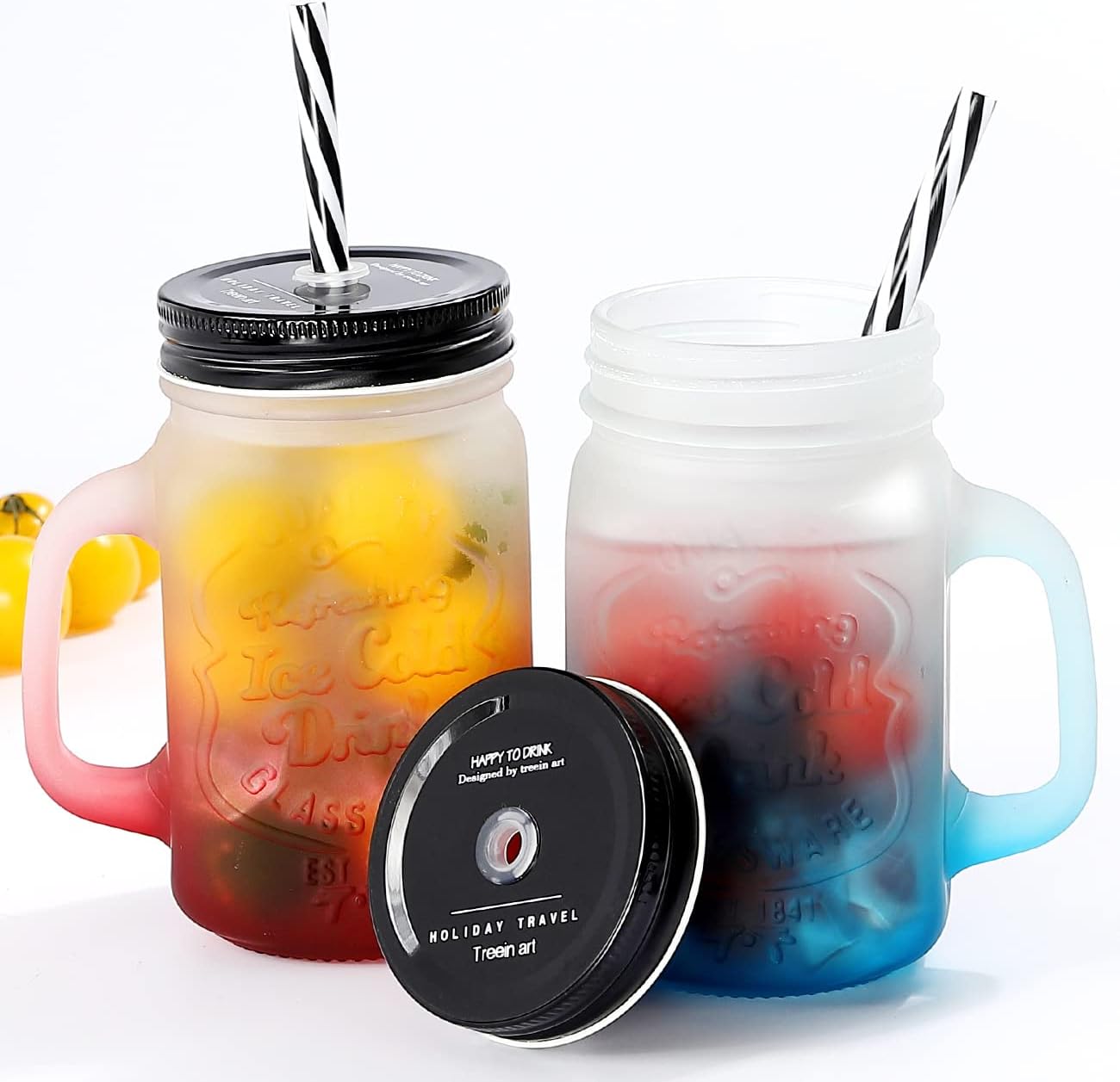Amazon.com: Smoothie Cup with Lid and Straw, Iced Coffee Cup Reusable ...