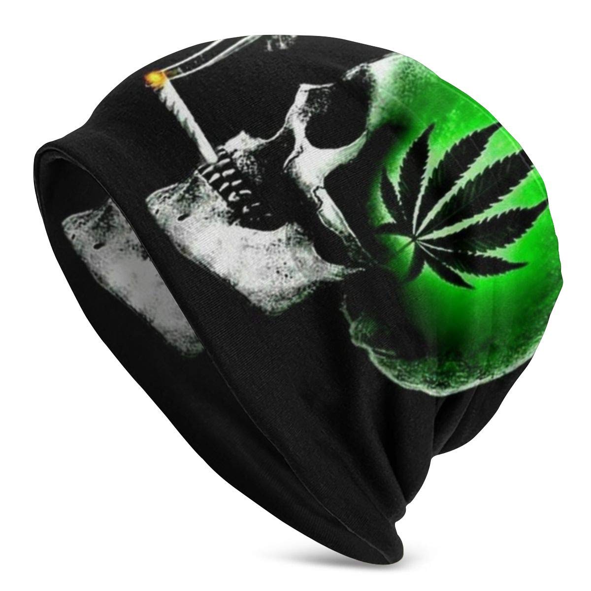Unisex Beanie Caps 3D Green Marijuana Leaf Weed Smoking Skull Knit Hat ...