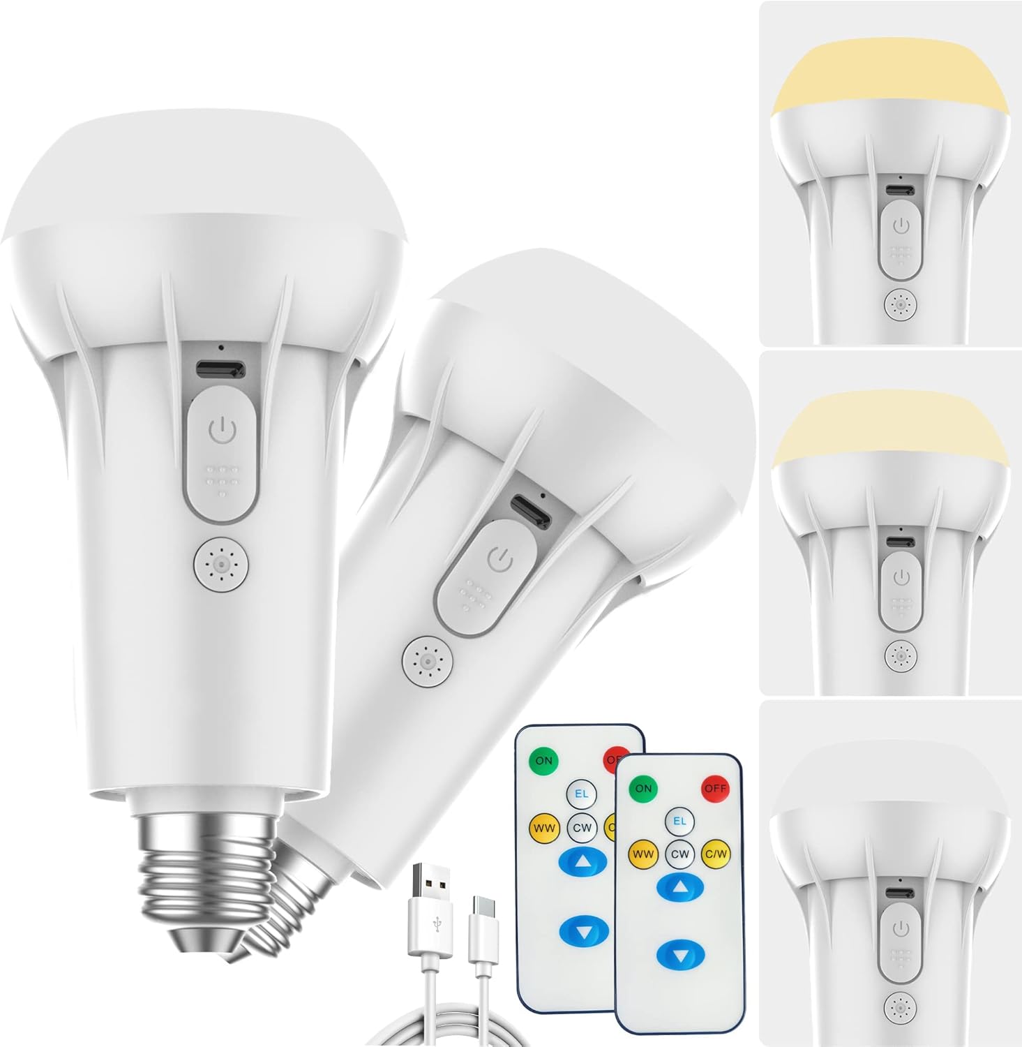 Rechargeable Battery Operated Light Bulb, 12W 3 Color Temp Battery ...