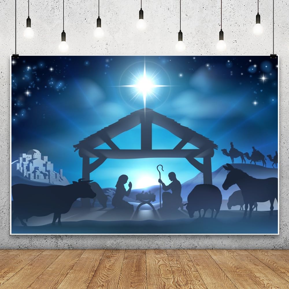 Buy Leowefowa10x8ft Birth of Jesus Star of Bethlehem Backdrop Polyester ...
