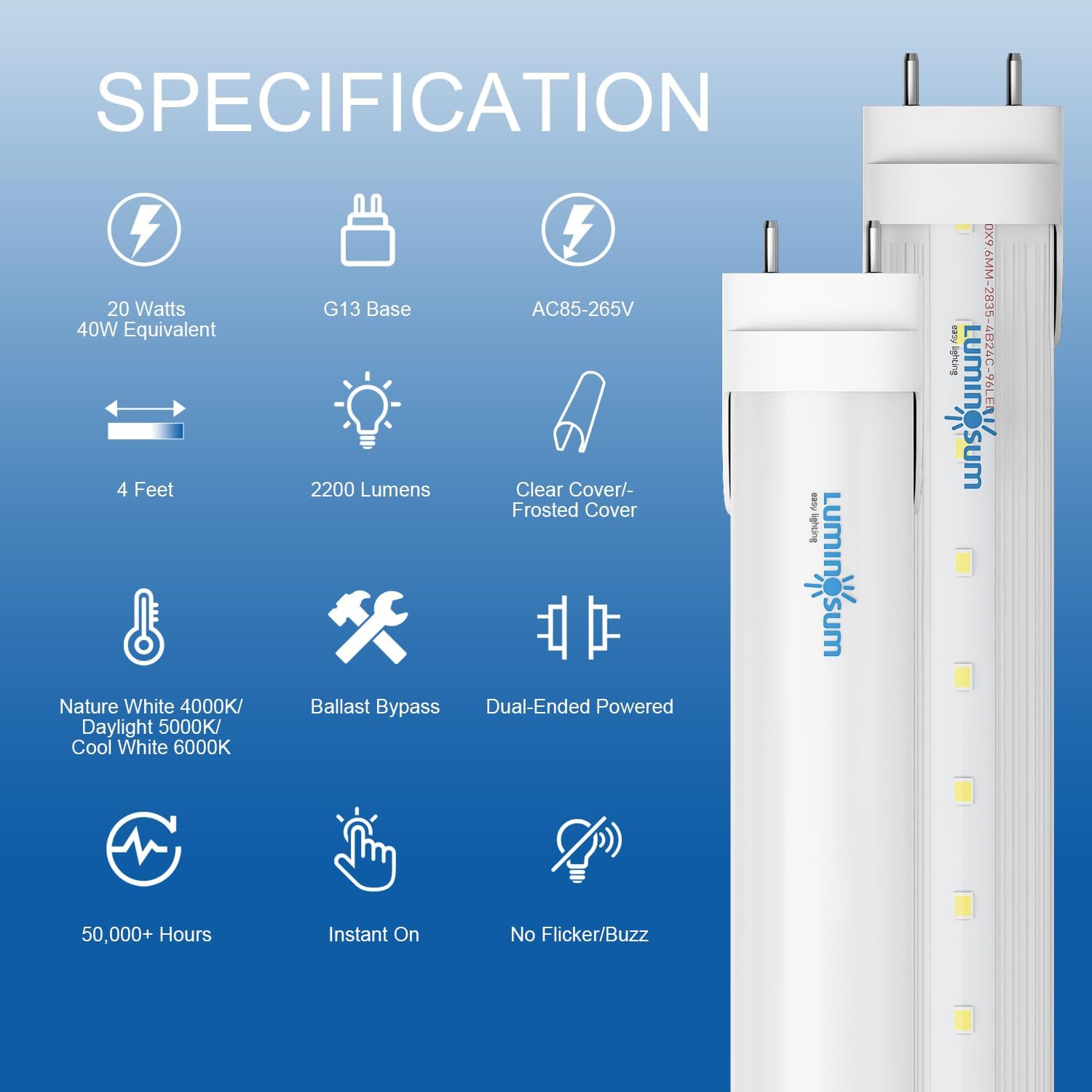 Snapklik.com : T8/T10/T12 4 Foot LED Light Tube 20W 48 Inch, 40W ...