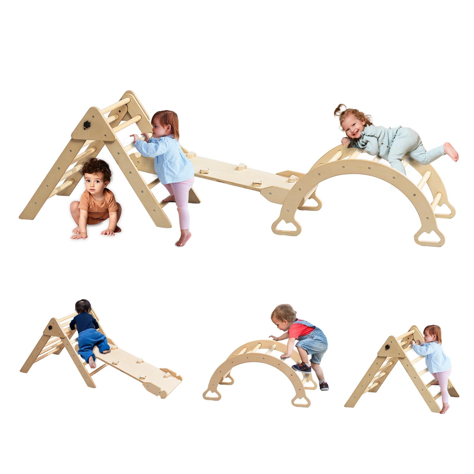 Amazon.com: 5 in 1 Montessori Climbing Set, Wooden Pikler Triangle Set ...