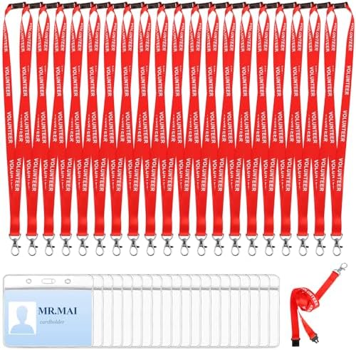 20 Pieces Red Visitor Lanyards with 20 ID Card Holders Safely Separate ...