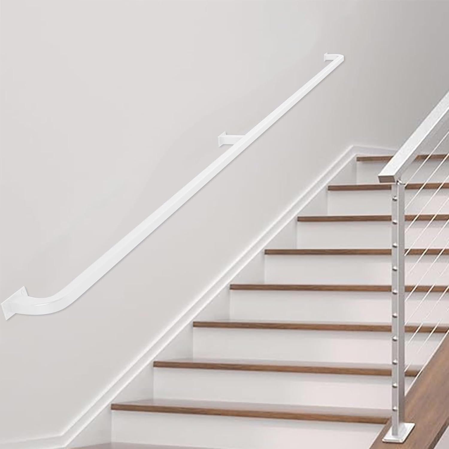 White Stair Handrail - 1/1.5/2/3m Staircase Railing Indoor Outdoor Grab ...