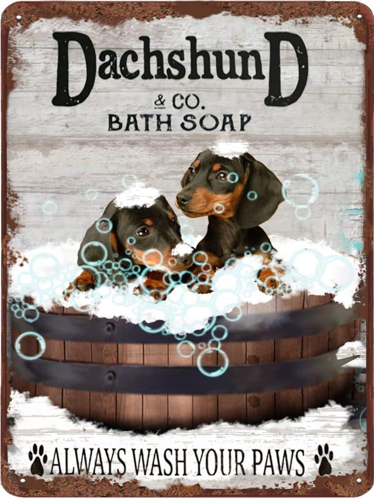 Amazon.com: Funny Dachshund Bathroom Metal Tin Sign Dog Retro Wall Sign ...