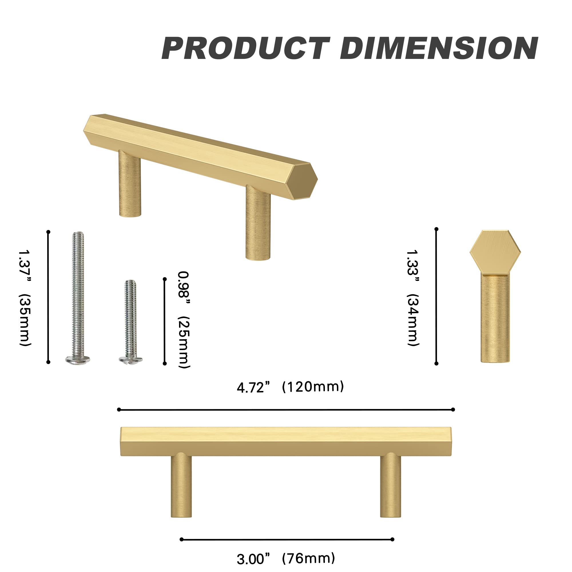 Snapklik.com : RZDEAL 4 Pcs 3 Inch Solid Brass Pulls Kitchen Cabinet Handles Brushed Gold ...