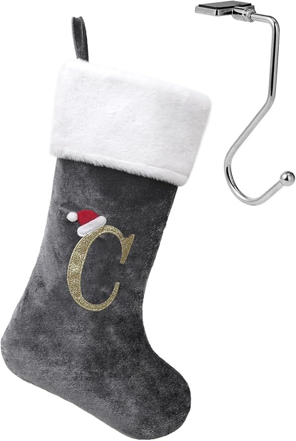 Amazon.com: infleesh 20 Inches Grey Monogrammed Christmas Stockings ...