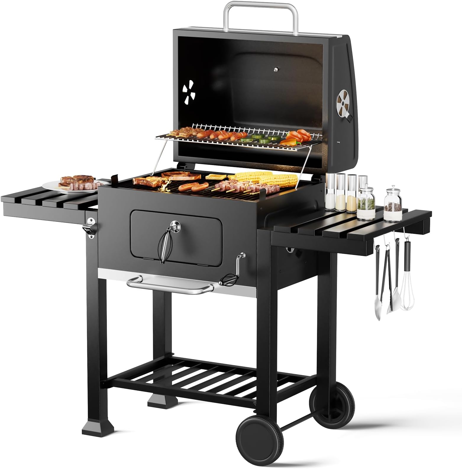 Large Charcoal BBQ Grill - Smoker BBQ Trolley - XL Coal Barbecue Grill ...