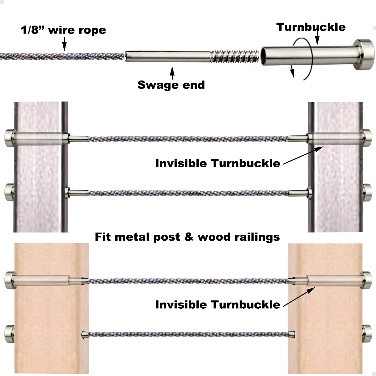 Lulultn 20 Pcs 1/8" Invisible Turnbuckle Kit, T316 Stainless Steel ...