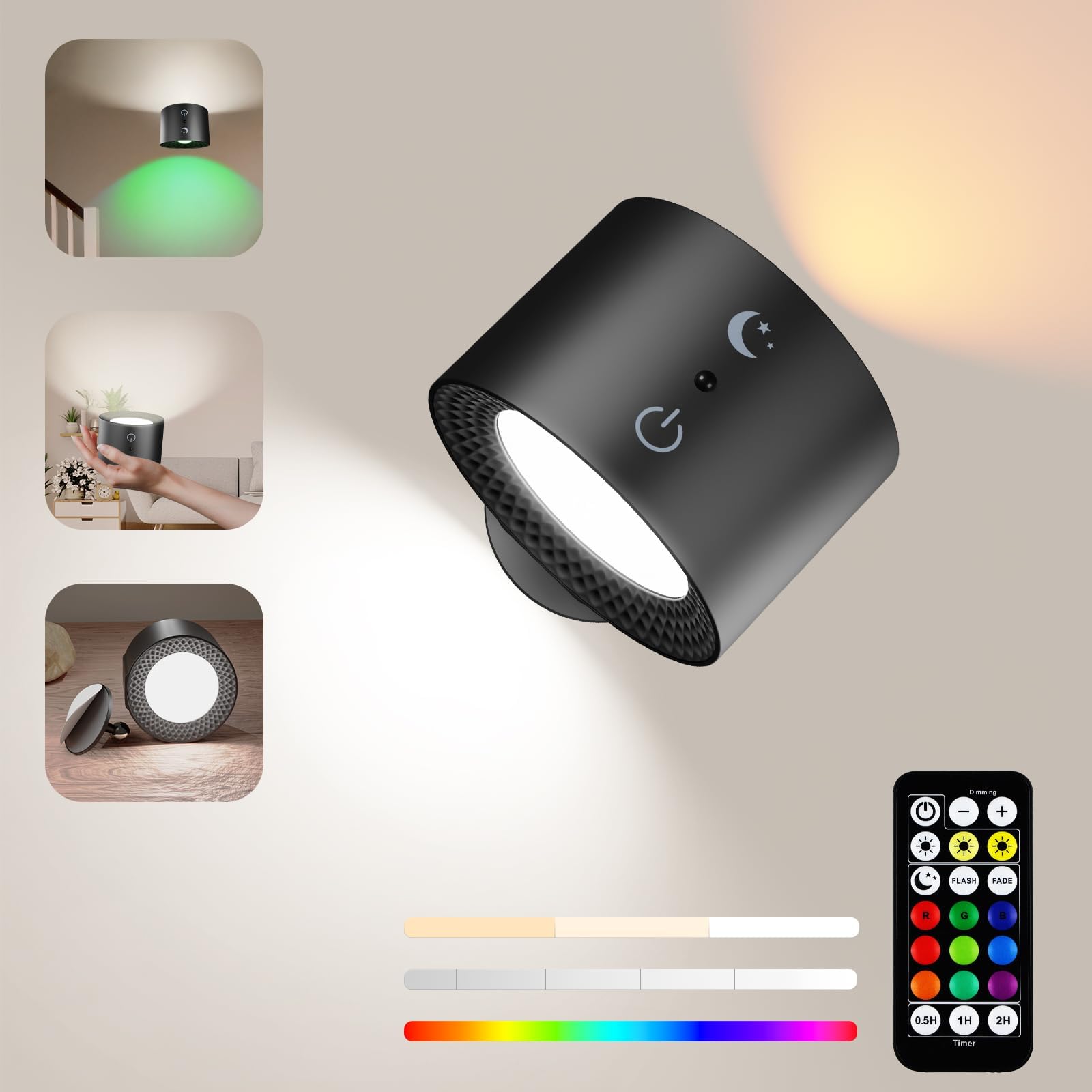 Wall Light Indoor, Wall Lamp Dimmable with Remote and Touch Control 360 ...