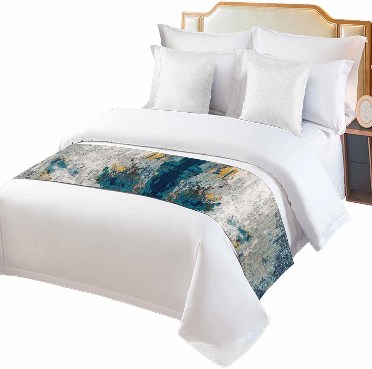 Amazon.com: DecorLovee Teal Grey Yellow Bed Runners for Cal King Size ...