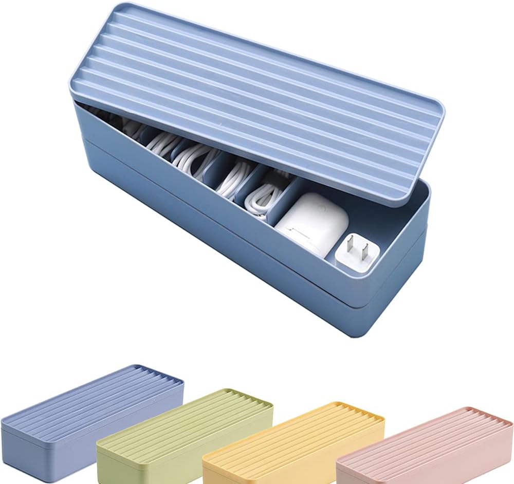 STARRY G Double Layer Cable Tidy Box with Lid, 7 Grids Cable Organizer ...