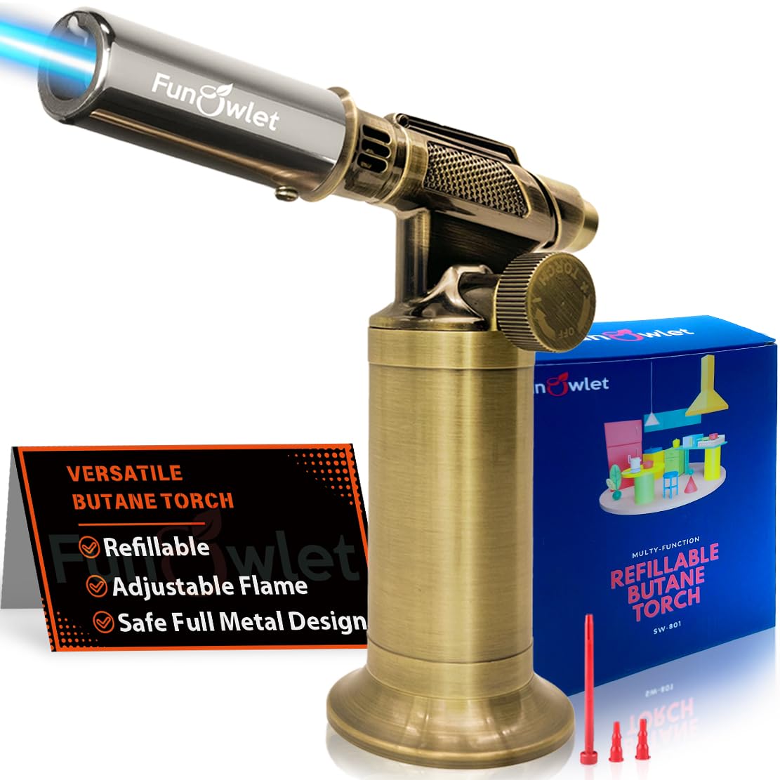 Amazon.com: FunOwlet Refillable Butane Torch Lighter, Premium Metal ...