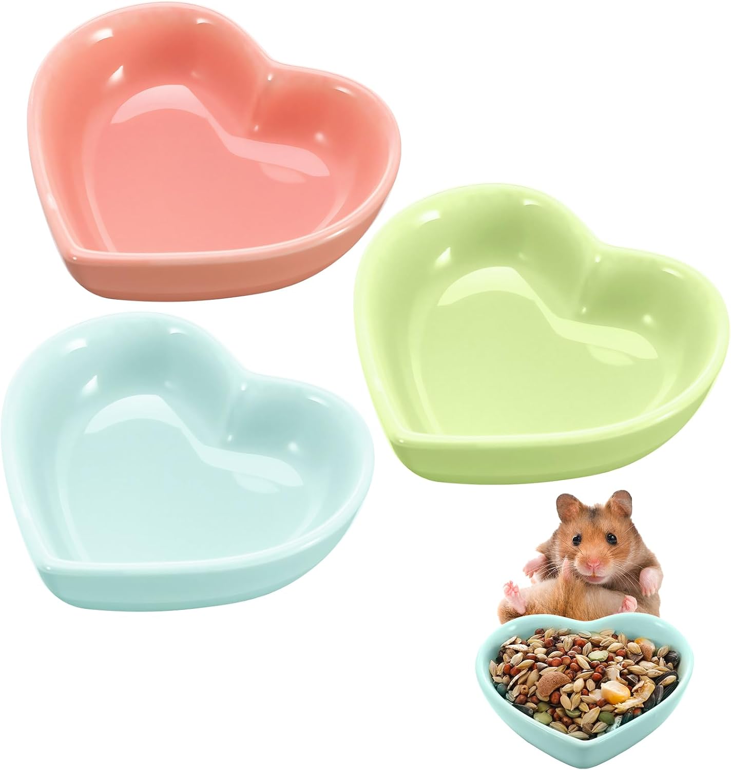 3 Pack Hamster Food Bowls Ceramic Hamster Feeding Bowl Heart Shaped ...