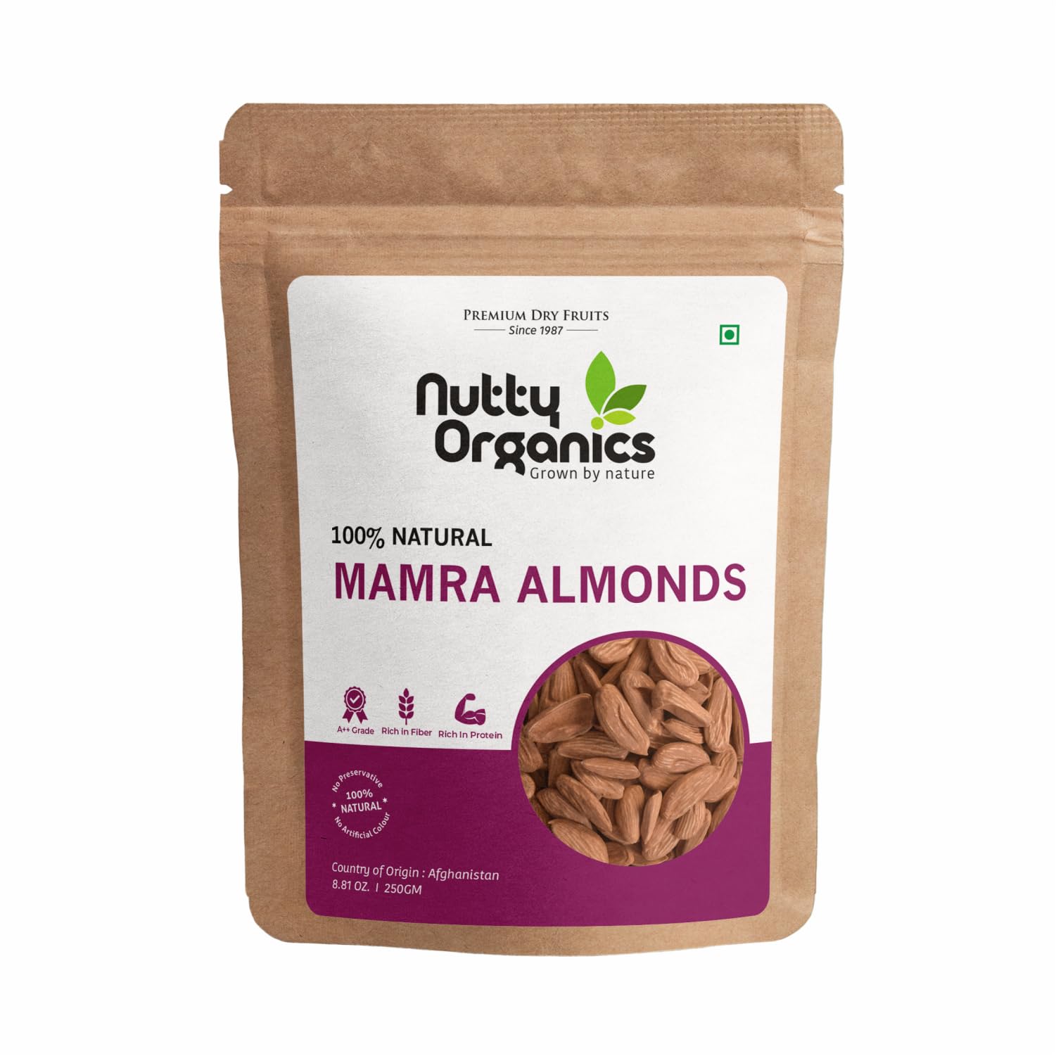 Nutty Organics Almonds Mamra - 250G (Grade A ++ Nuts, Premium,Rich In ...