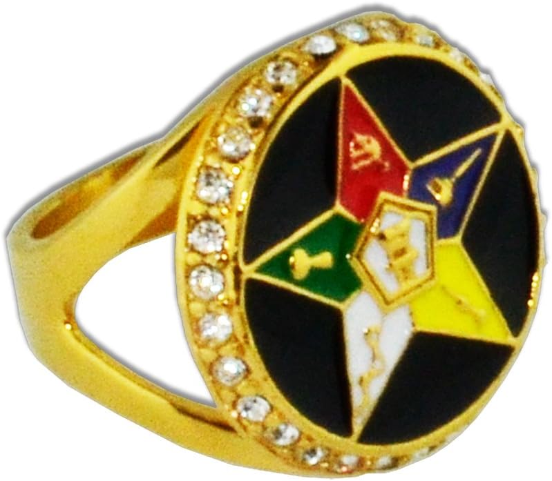 Order of the Eastern Star Ring - Gold Color Black Orb Steel Band with ...