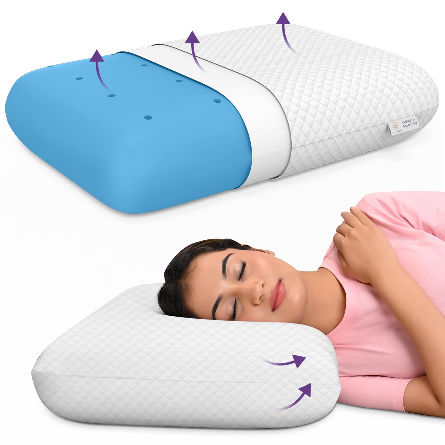 MY ARMOR Ventilated Cool Gel Memory Foam Pillow, Orthopedic Pillows for ...