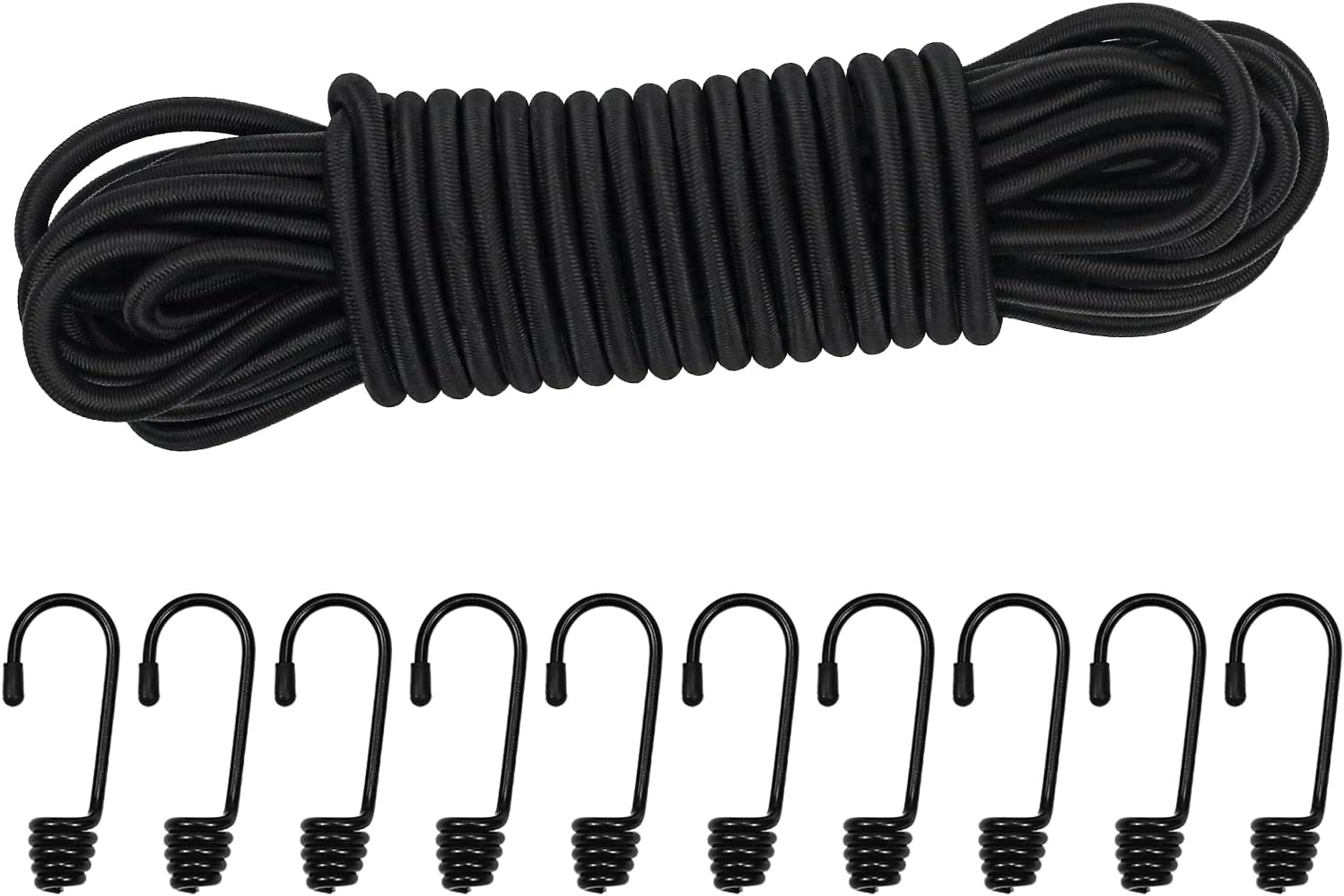 Yingcen 20 Pcs Black Shock Cord Hook 6 mm, Plastic Coated Spiral Bungee ...