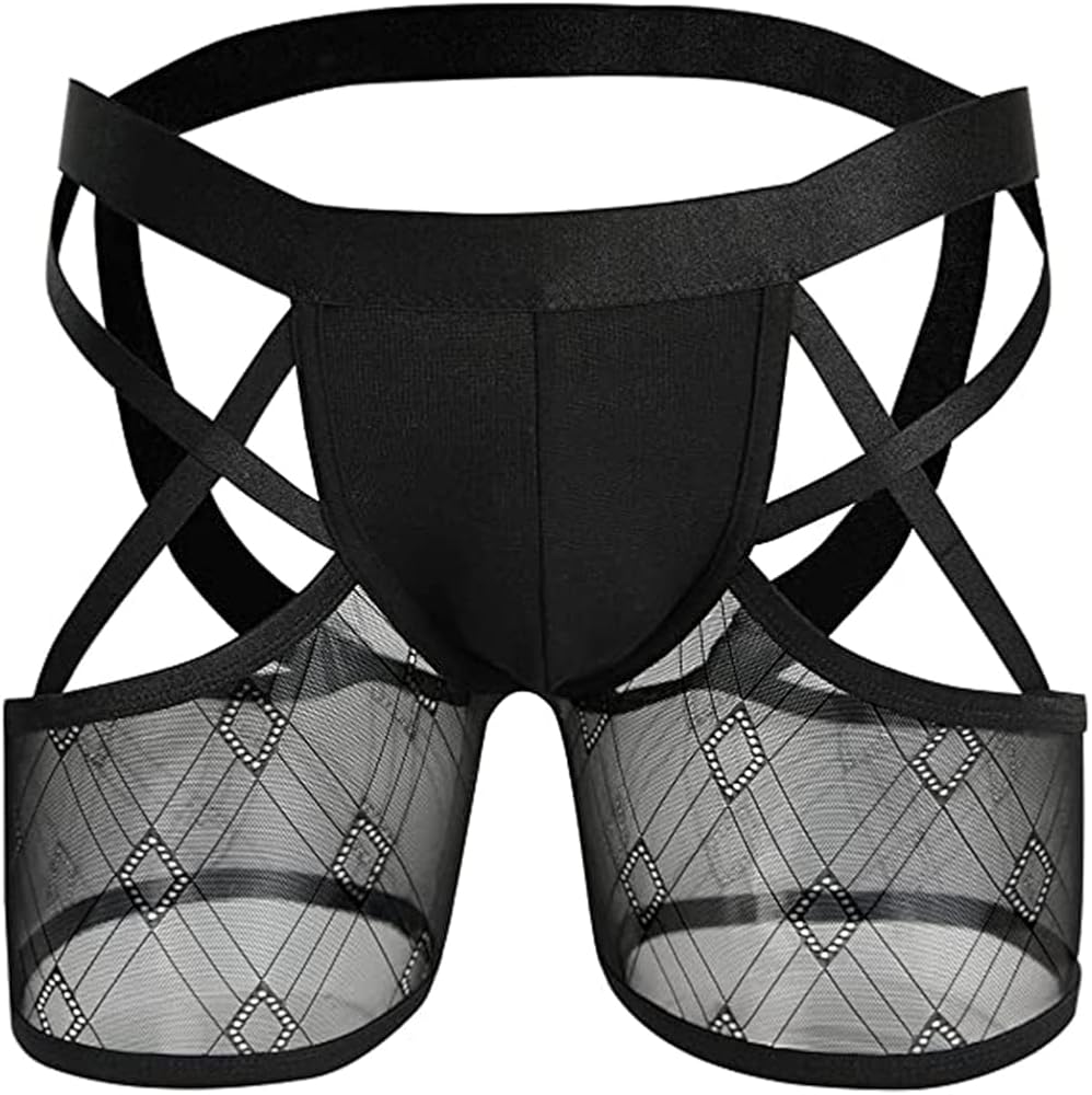 Galebi Men's Sexy Perspective Underwear Black Thong Panties for Men ...