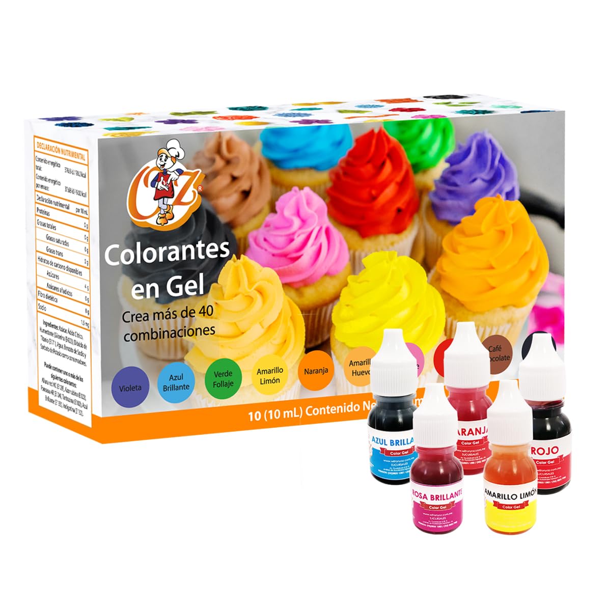 Set Colorantes Comestibles En Gel Mini 10 mL con 10 piezas para ...