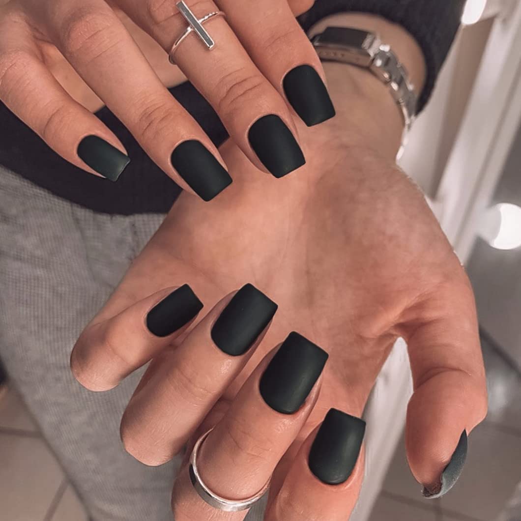 Matte Black Square Nails