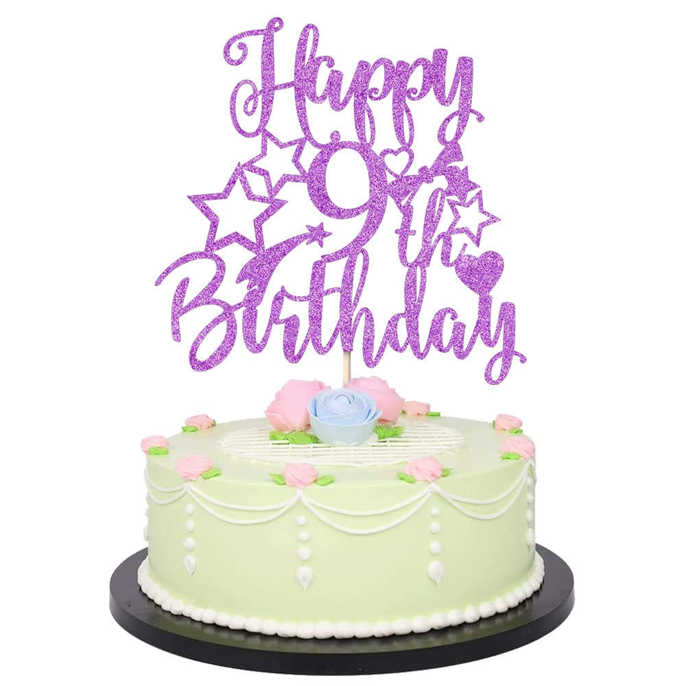 Buy LVEUD Purple Glitter Happy 9th Birthday Cake Topper,9th Birthday ...