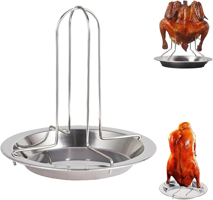 Chicken Roaster Rack Vertical Roaster Holder with Drip Pan Stainless ...