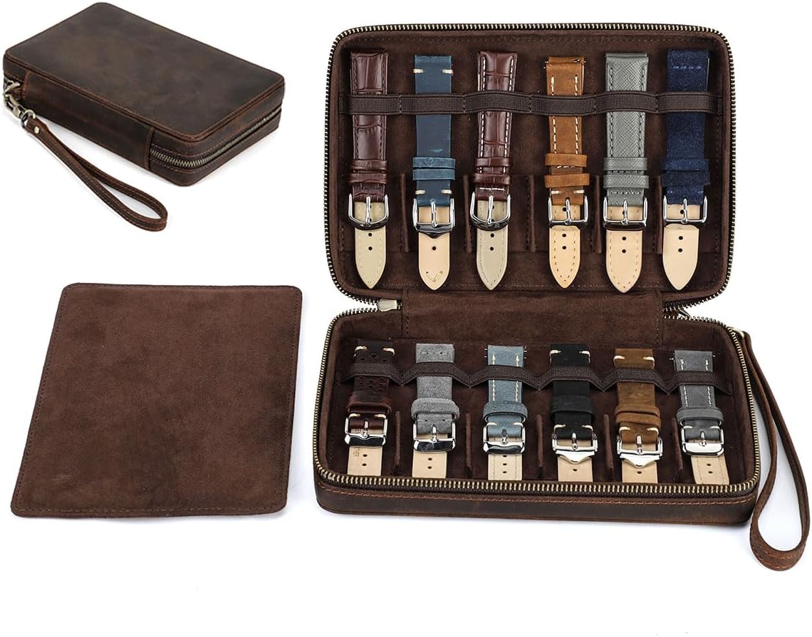 Amazon.com: Contacts Watch Band Case Leather Travel 12 Slot Watches ...