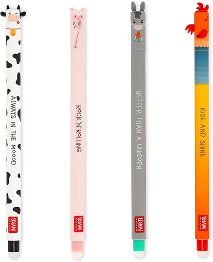 Legami - Set of 4 Farm Sweet Farm Erasable Gel Pens, Stylos à encre ...
