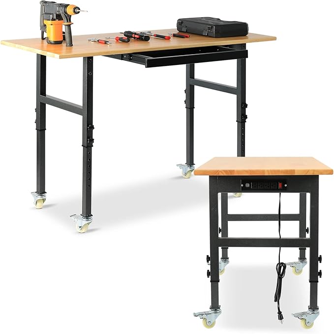 60” Adjustable Workbench with Drawer, 2200 LBS Capacity Garage Work ...