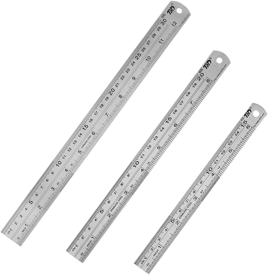 HIHUHEN Stainless Steel Ruler 15cm+20cm+30cm Office Ruler 3 Pieces Set ...
