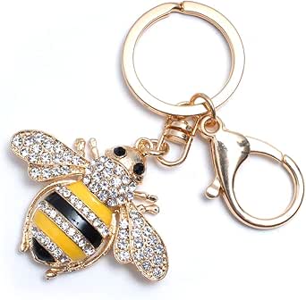 Enamel Bumble Bee Rhinestone Crystal Handbag Key Ring Chain Keychain ...